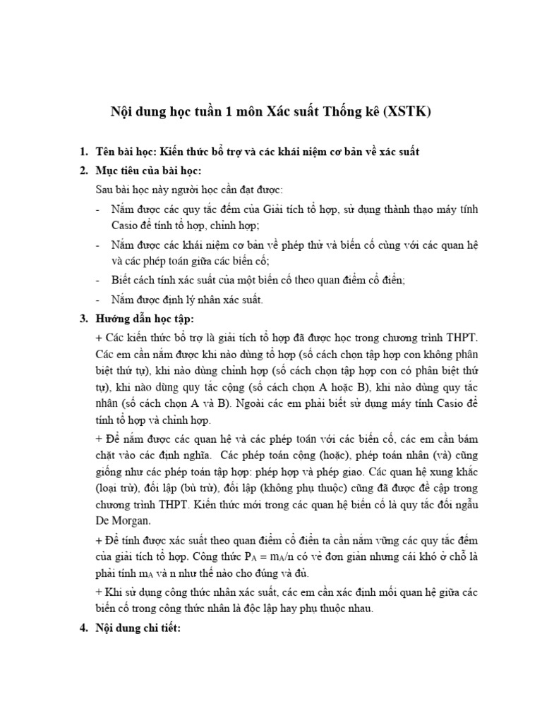 Nội Dung Tuần 1.XSTK | PDF