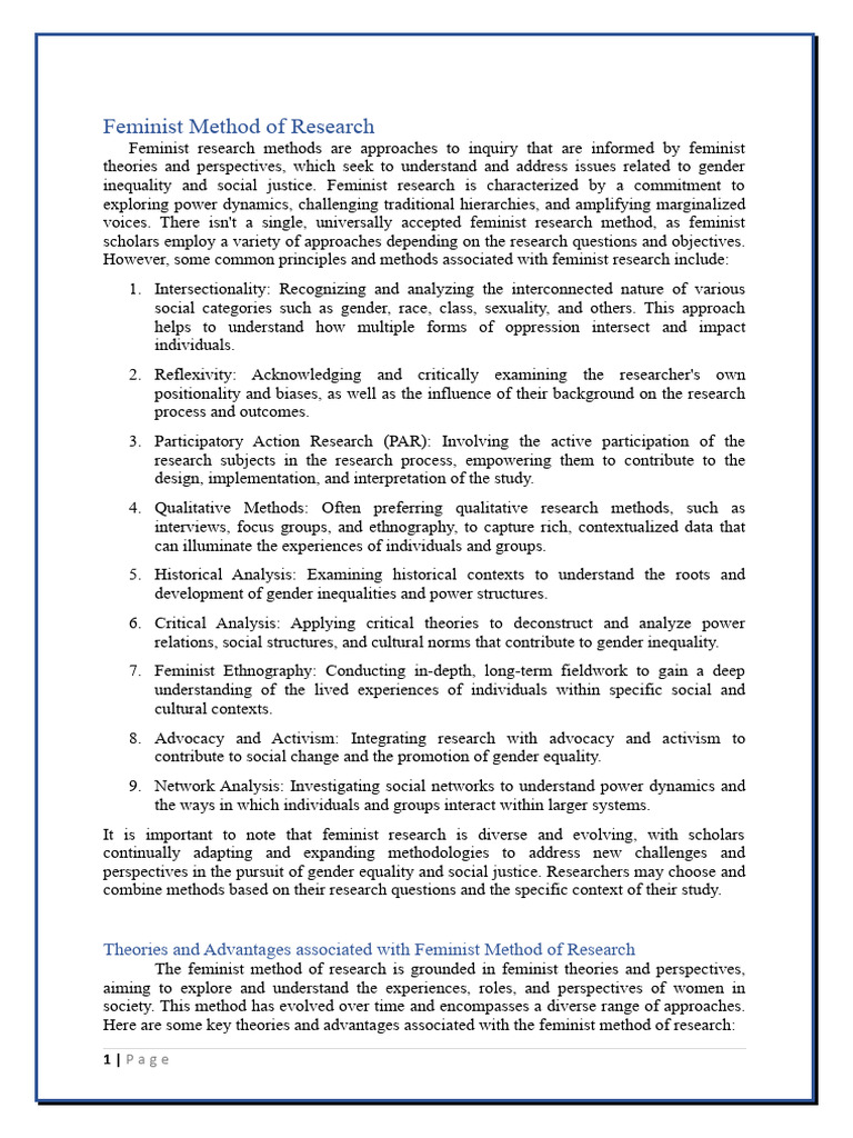 Feminist Method of Research | PDF | Intersectionality | Feminism
