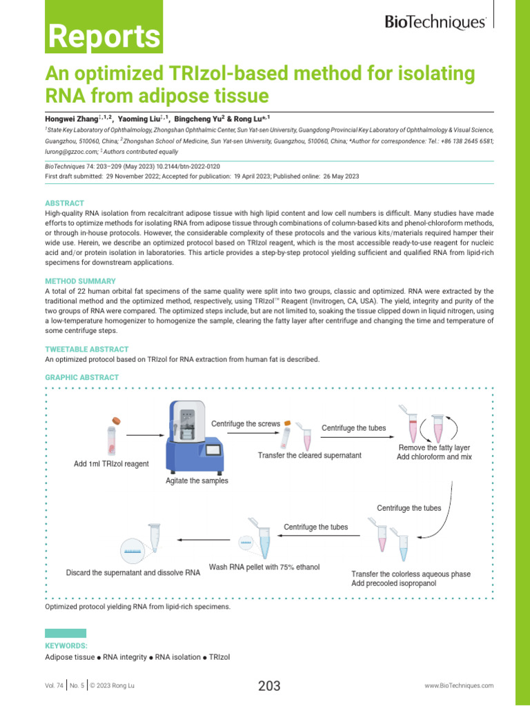 Method For Isolating Rna From Adipose Tissue | PDF | Biology | Biochemistry