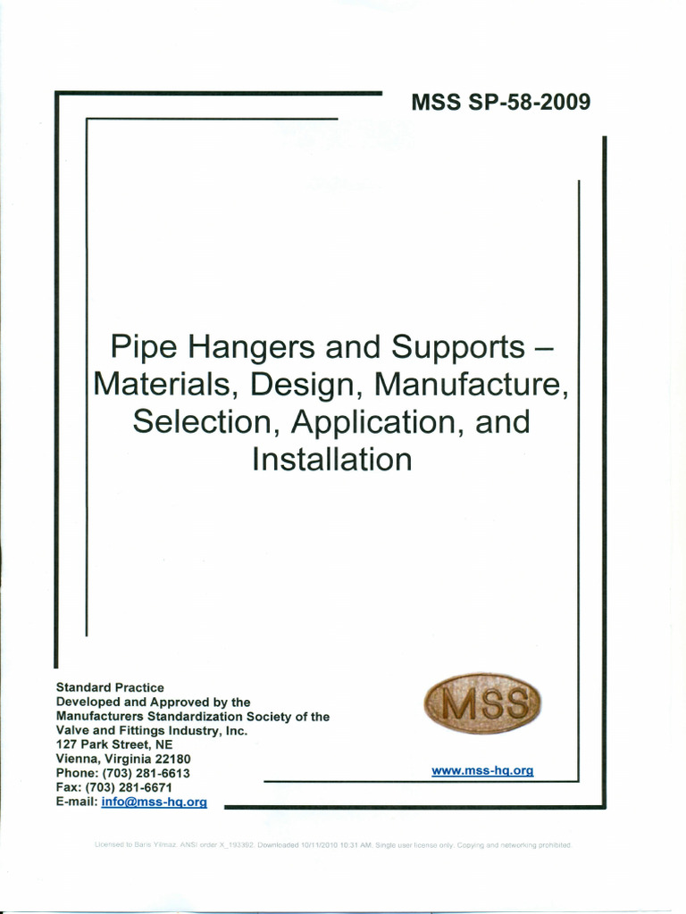 MSS SP-58.2009 | PDF | Strength Of Materials | Pipe (Fluid Conveyance)