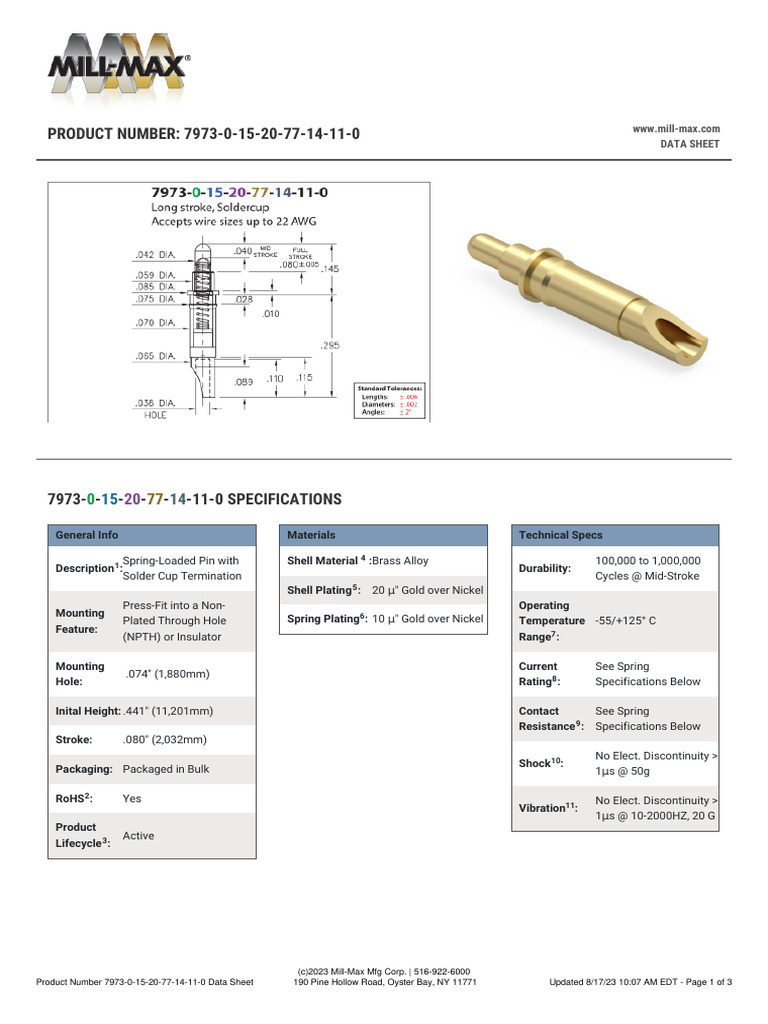 Datasheet Pogo Pin | Download Free PDF | Materials