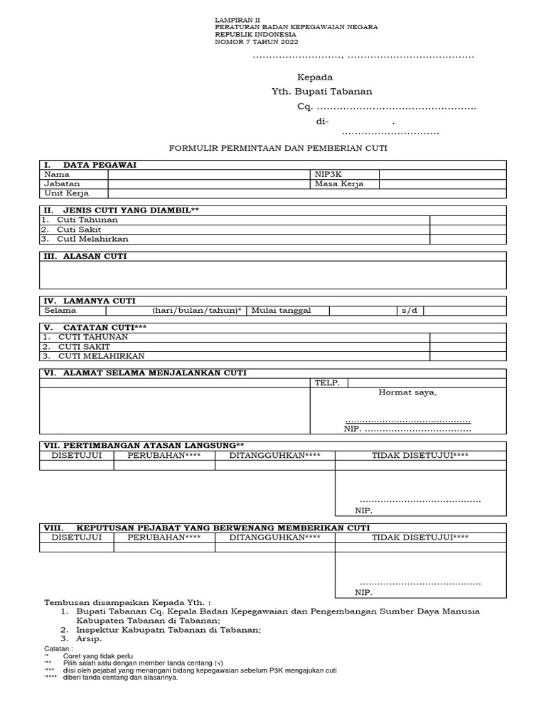Cuti P3K Formulir Permintaan Dan Pemberian Cuti | PDF