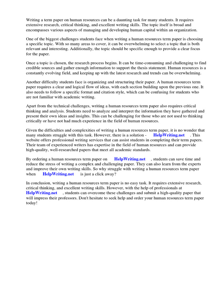 Human Resources Term Paper | PDF | Employment | Human Resources
