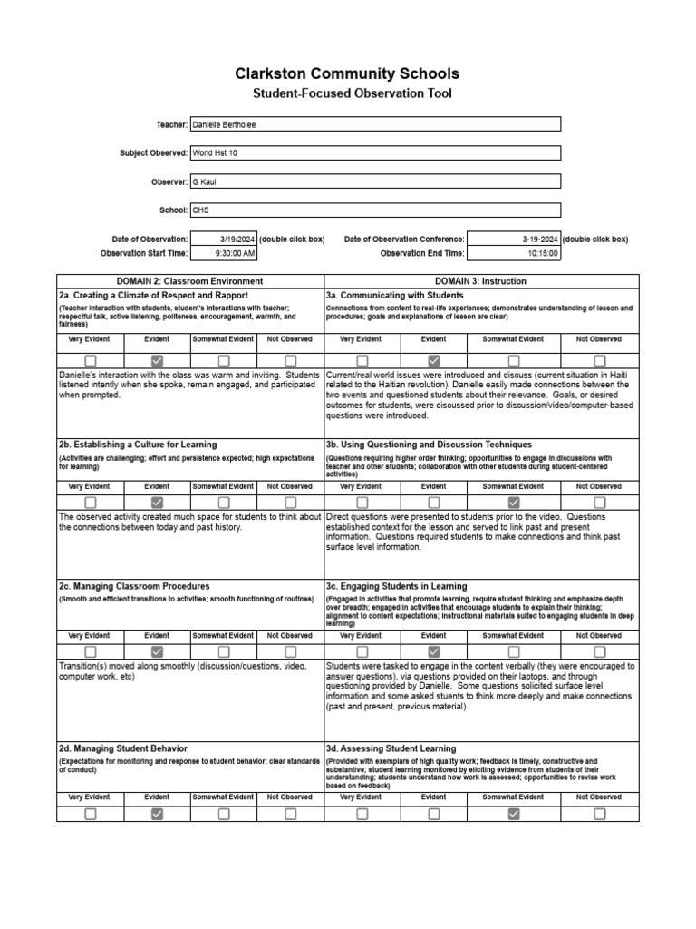 danielle bertholee student teacher student focused observation tool ...