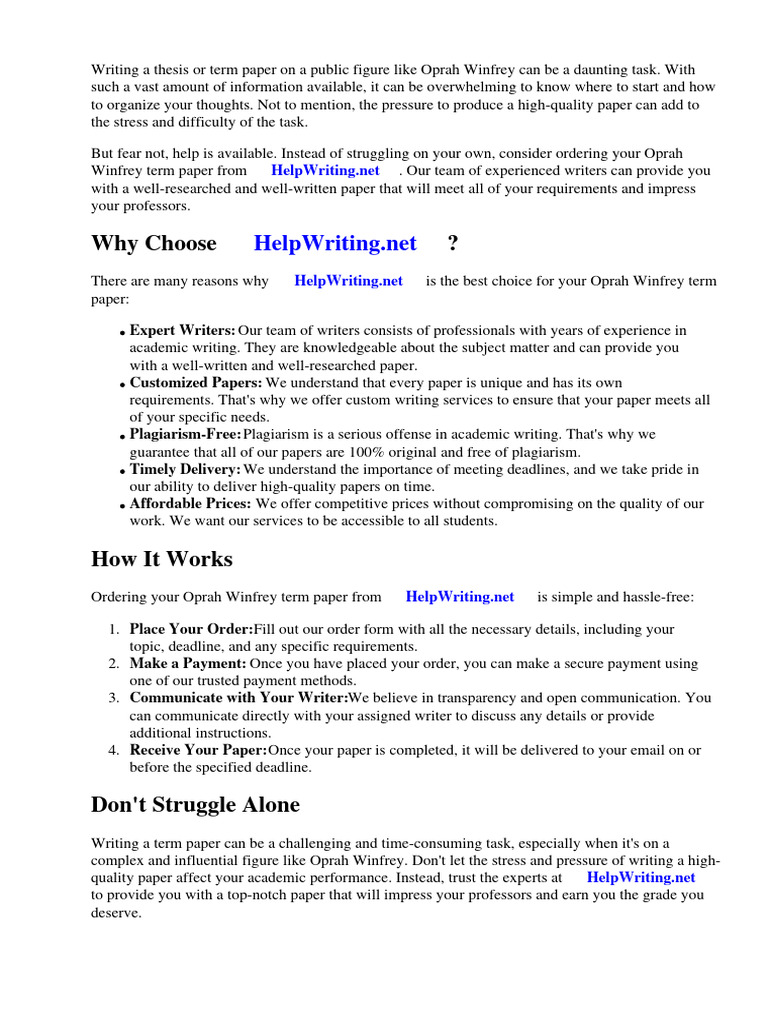Oprah Winfrey Term Paper | PDF | Leadership | Oprah Winfrey