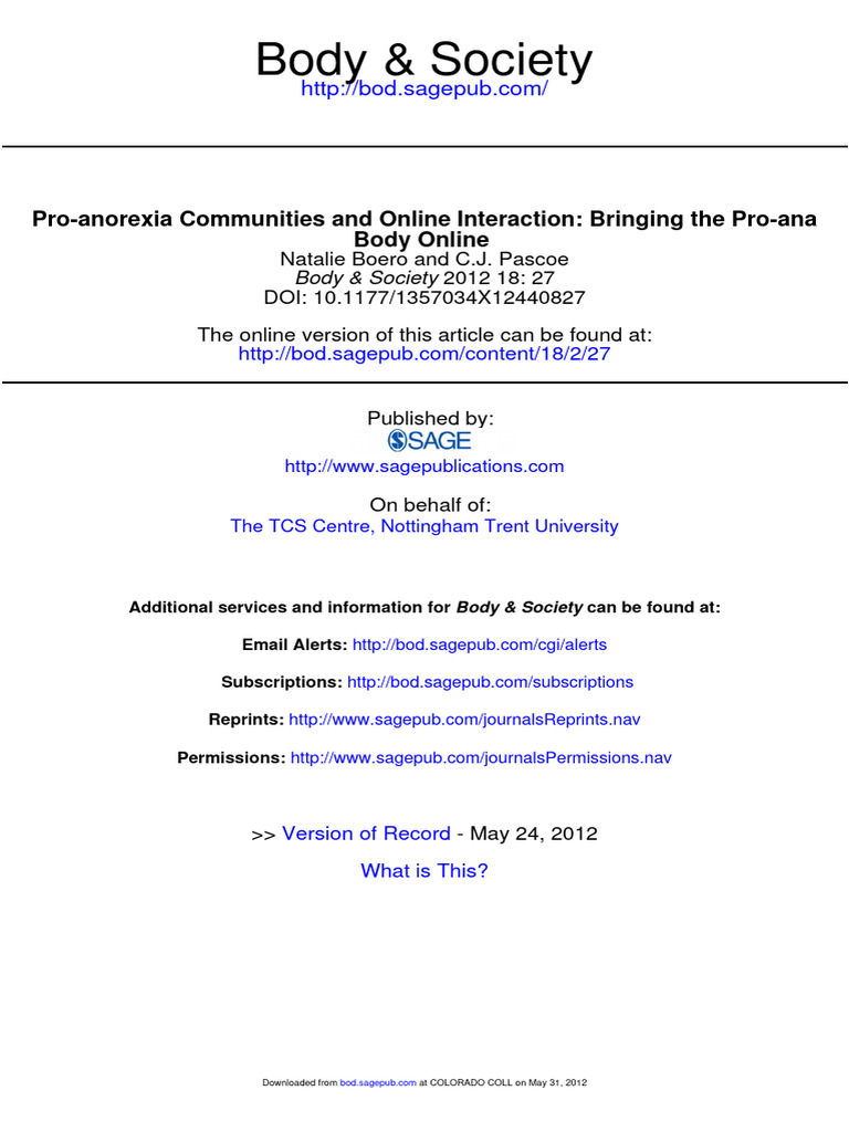 Pro Anorexia Communities and Online Inte | PDF | Eating Disorder | Anorexia Nervosa