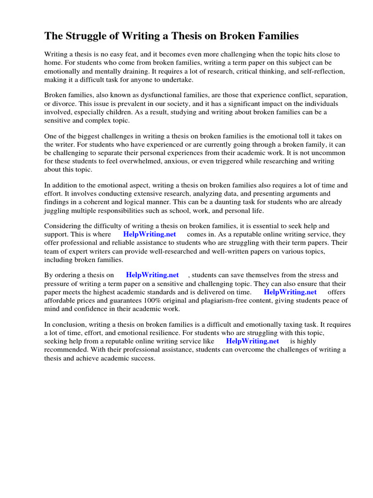 Term Paper Broken Family | PDF | Family | Mental Disorder