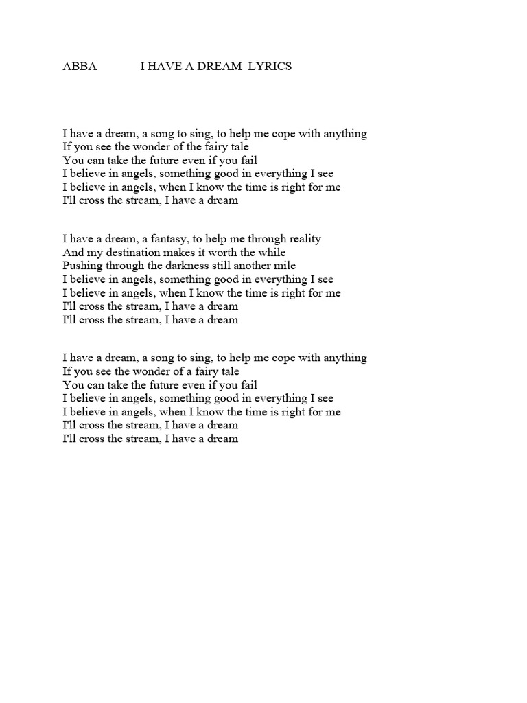 Abba I Have A Dream Lyrics Pdf