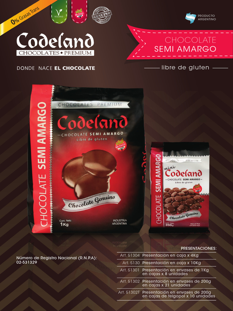 Ficha Tecnica Chocolate SEMIAMARGO | PDF | Chocolate | Nutrición Ficha Tecnica Chocolate SEMIAMARGO | PDF | Chocolate | Nutrición