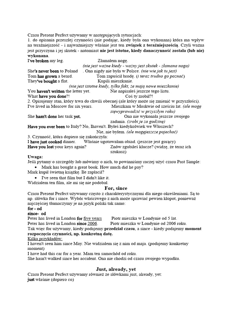 PRESENT PERFECT Notatka | PDF