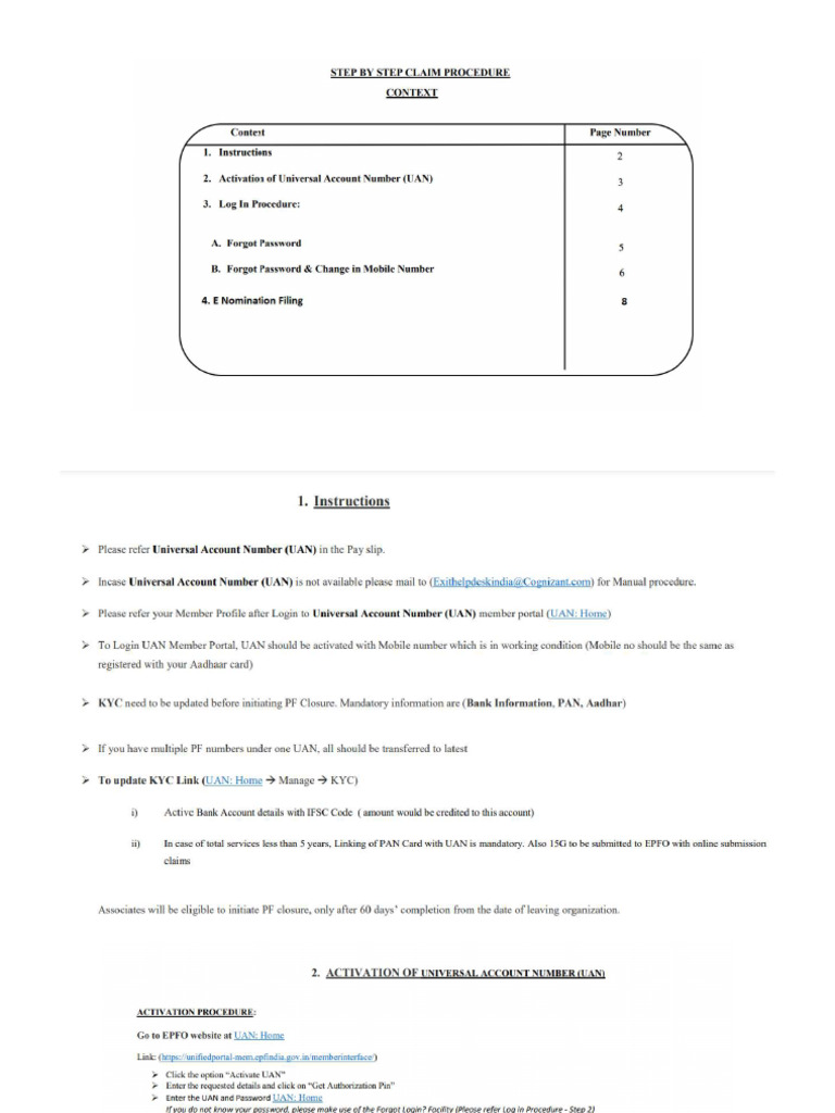 UAN Activation and E-Nomination Filing | PDF
