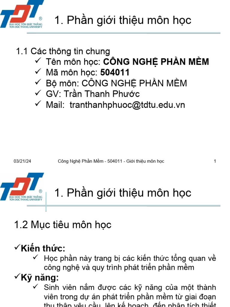 Day01 - 1 - Gioi Thieu Mon Hoc | PDF