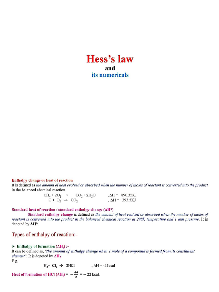 Hess Law and Its Numericals | PDF
