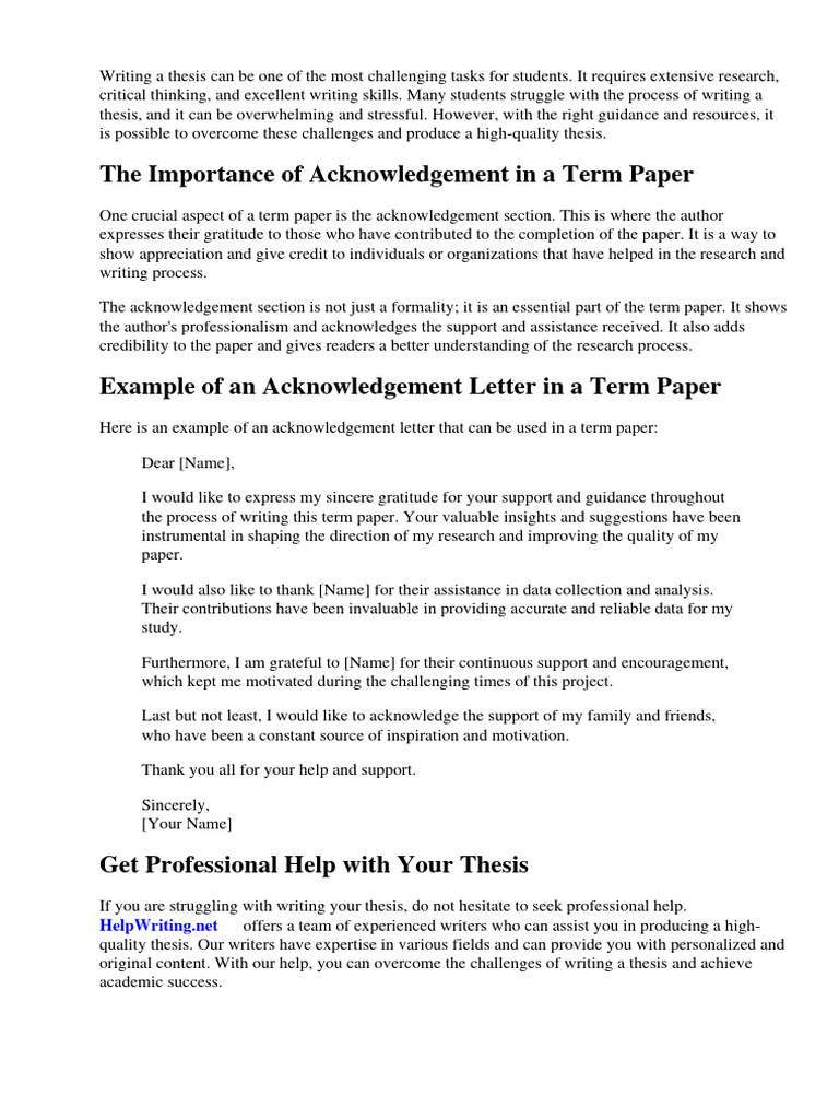 Example of Acknowledgement Letter in Term Paper | PDF | Gratitude