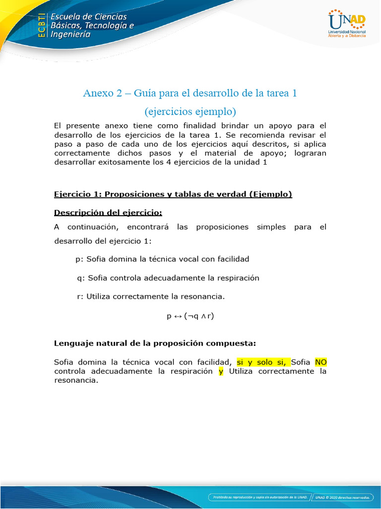 Anexo 2 - Guía para El Desarrollo de La Tarea 1 (Ejercicios Ejemplo) | PDF | Argumento | Proposición
