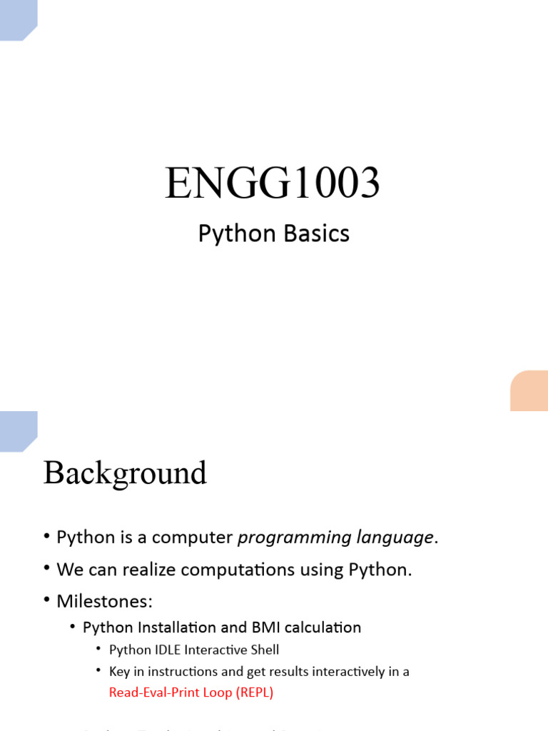 Engg1003 08 Pythonbasics A Pdf Arithmetic Integer Computer Science