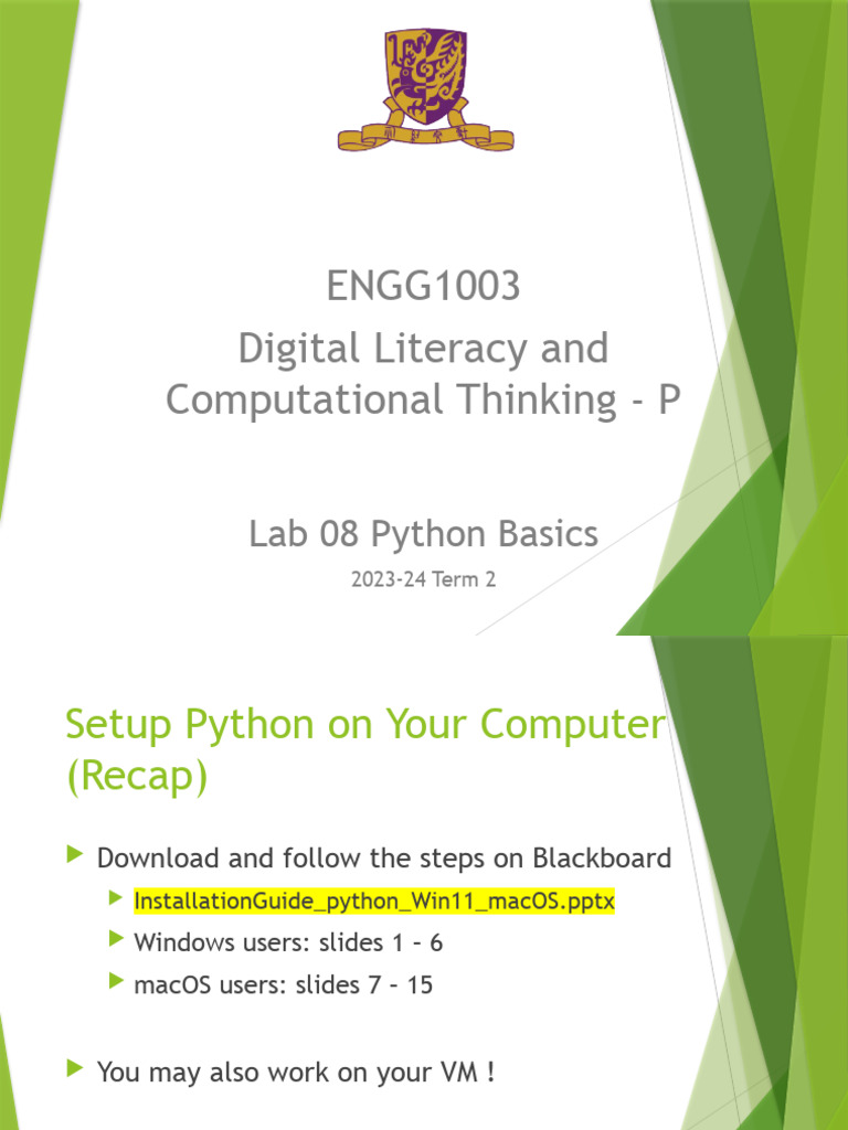 ENGG1003 Lab08 PythonBasics | PDF | Computer File | Computing ENGG1003 Lab08 PythonBasics | PDF | Computer File | Computing