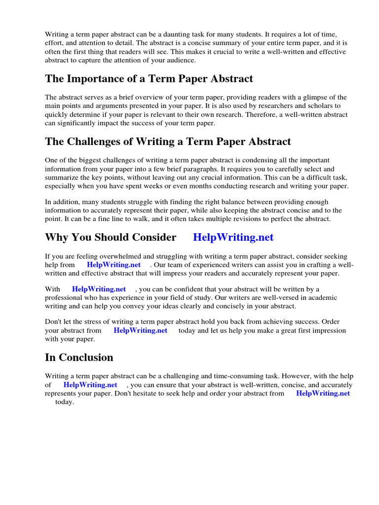 How To Write A Term Paper Abstract | PDF | Abstract (Summary ...