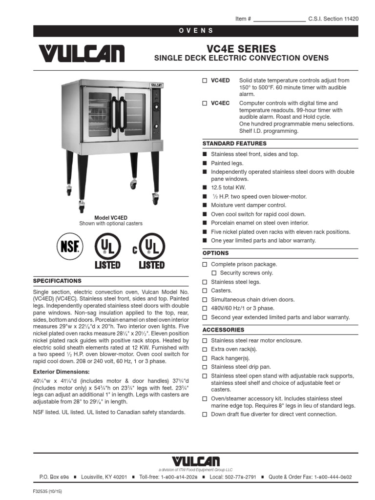 VH Specsheets MFR f32535 | PDF | Oven | Electrical Engineering