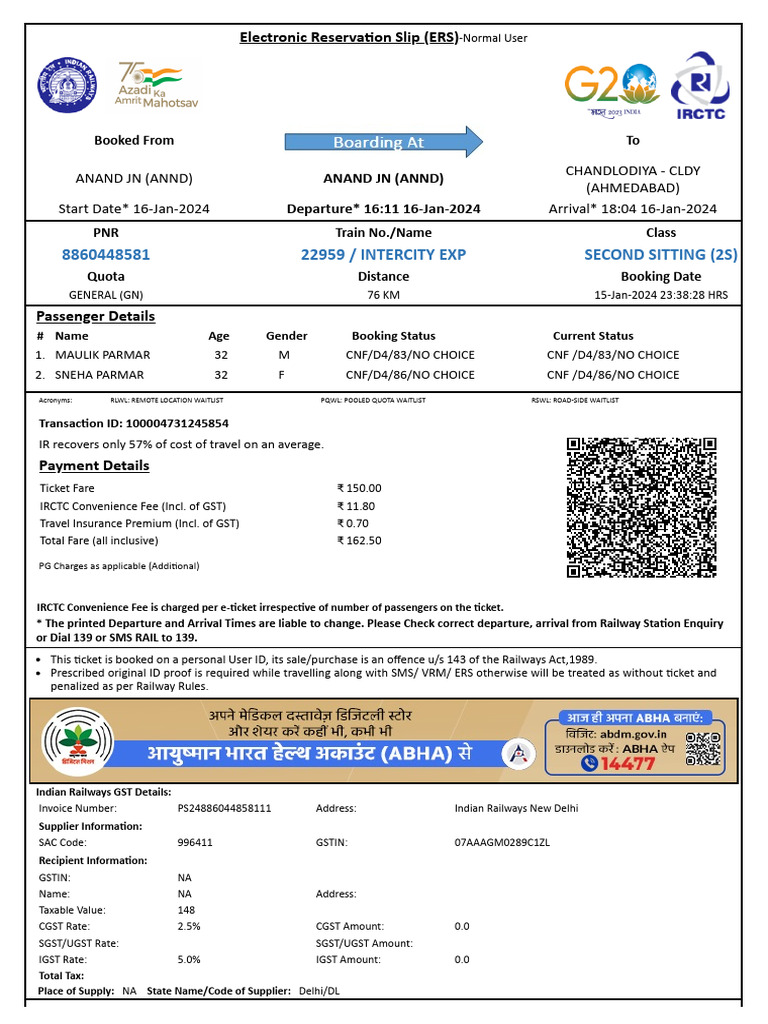Intercity Exp Second Sitting (2S) | PDF | Identity Document