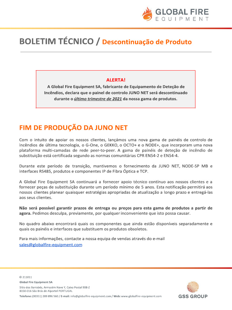 GFE - Anúncio da descontinuidade da linha Juno-Net | PDF