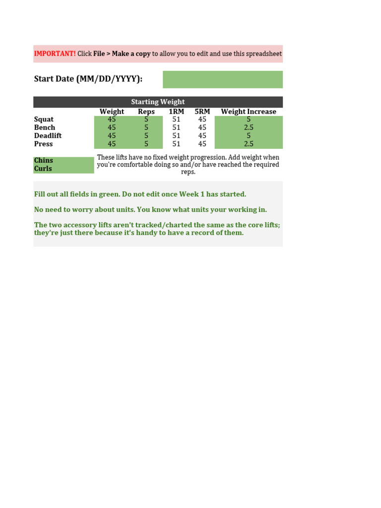 Greyskull LP Workout Tracker | PDF | Weight Training | Athletic Sports
