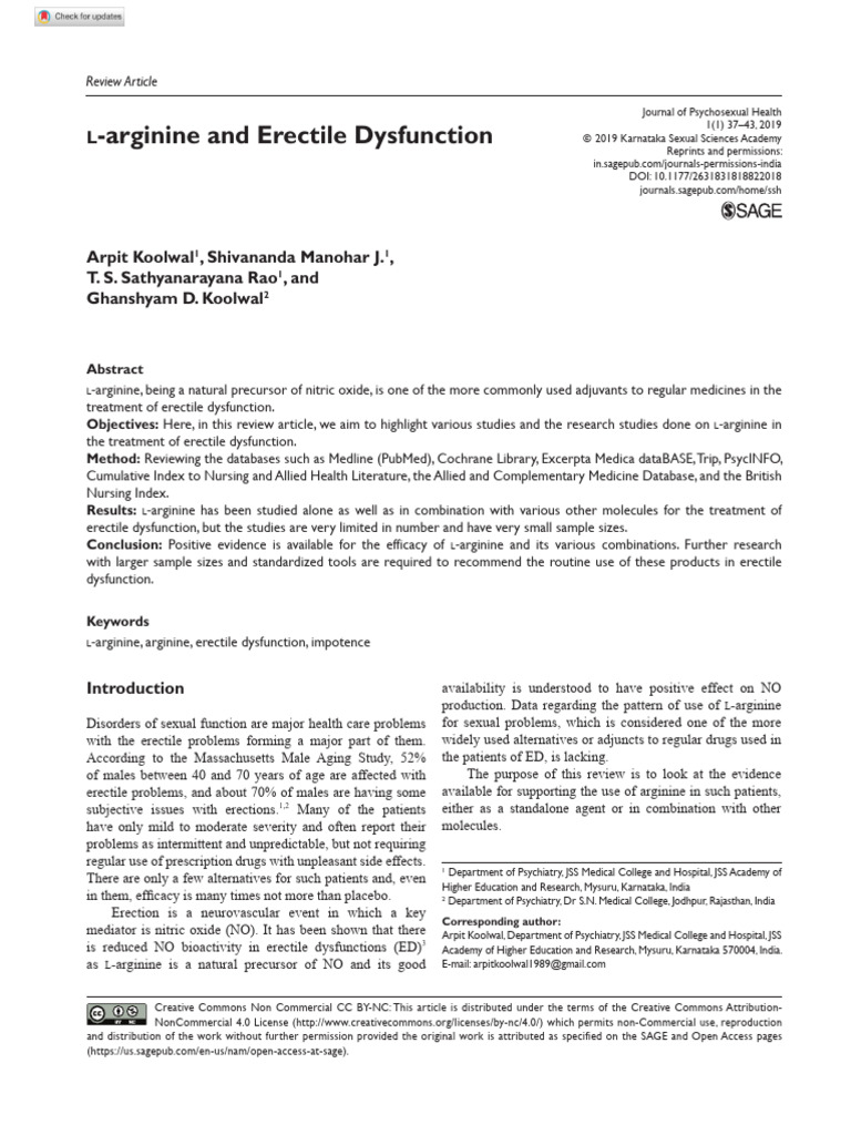Koolwal Et Al 2019 L Arginine and Erectile Dysfunction | PDF | Arginine ...