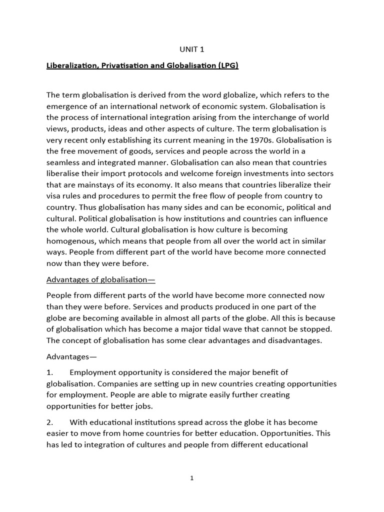 UNIT 1 Liberalizatio1 | PDF | Globalization | Human Migration