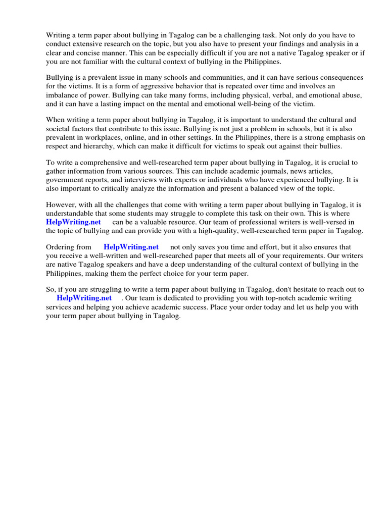 Term Paper on Bullying in Tagalog | PDF | Bullying | Tagalog Language