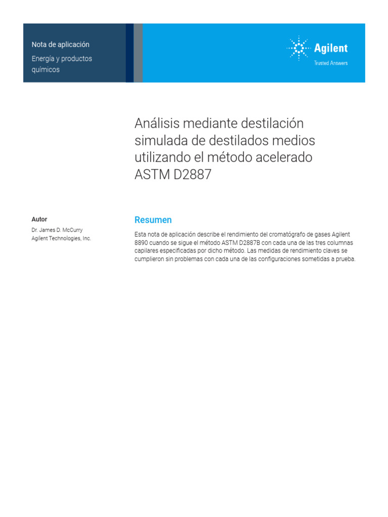 Application Distillation Astm d2887 8890 GC 5994 0548es Es Agilent | PDF | Destilación ...