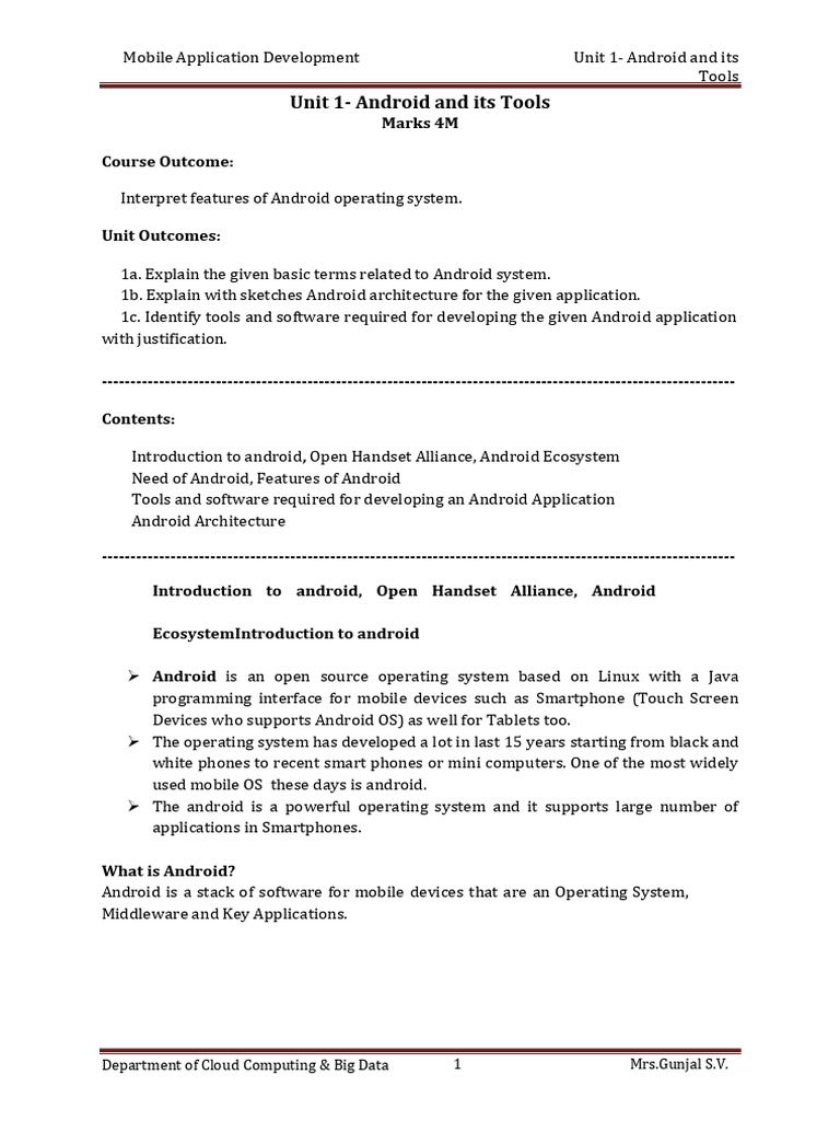 Unit 1 Android and Its Tools | PDF | Android (Operating System) | Application Software