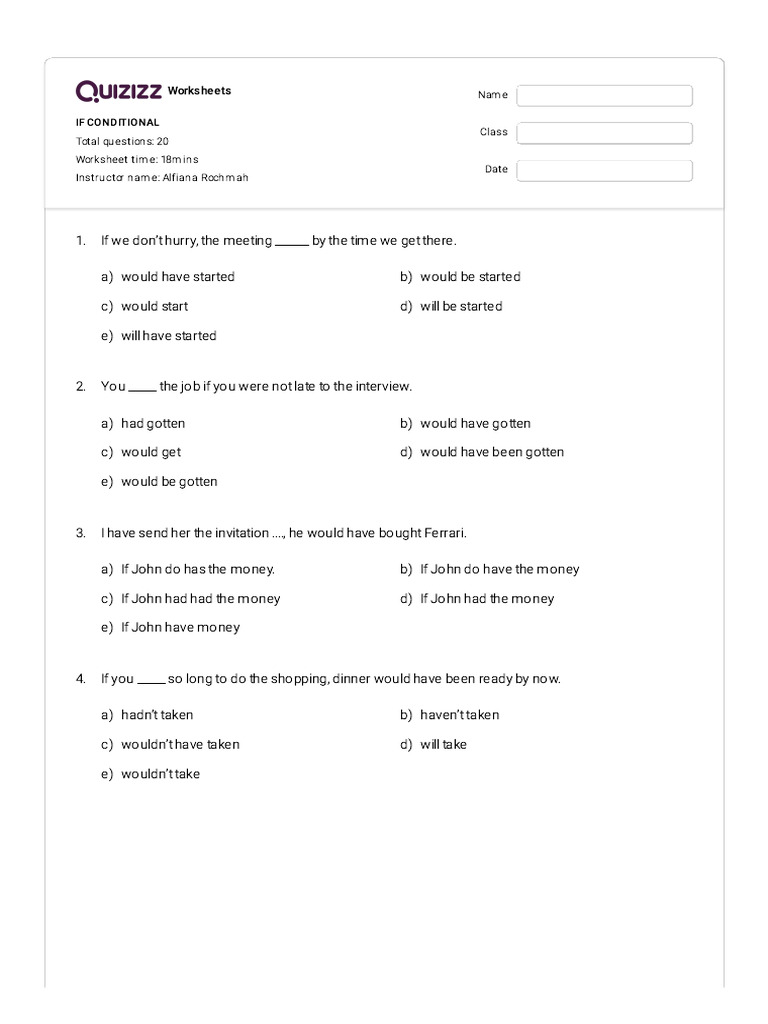 IF CONDITIONAL - Quizizz | PDF