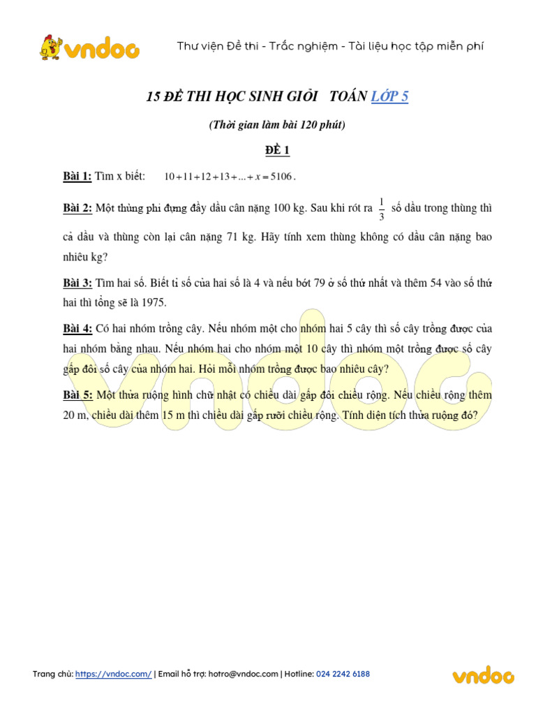 15 de Luyen Thi Hoc Sinh Gioi Mon Toan Lop 5 | PDF