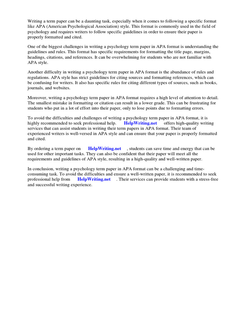 Psychology Term Paper Apa Format | PDF | Apa Style | Citation