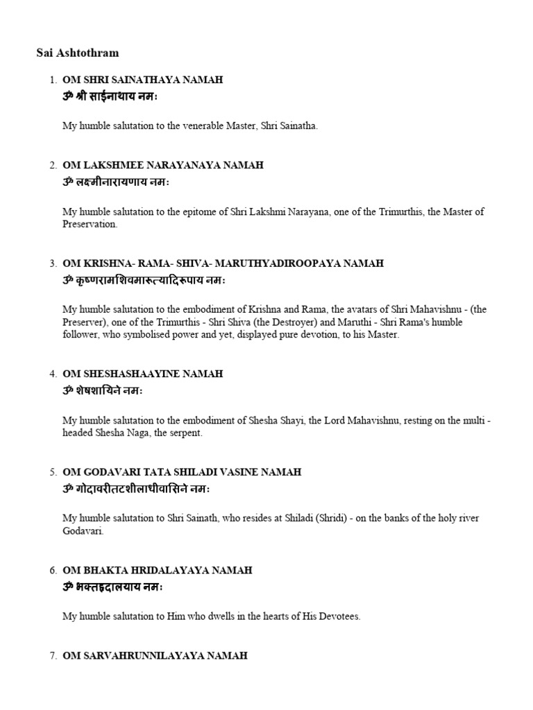 Sai Ashtothram | PDF | Hindu Philosophical Concepts | Indian Philosophy