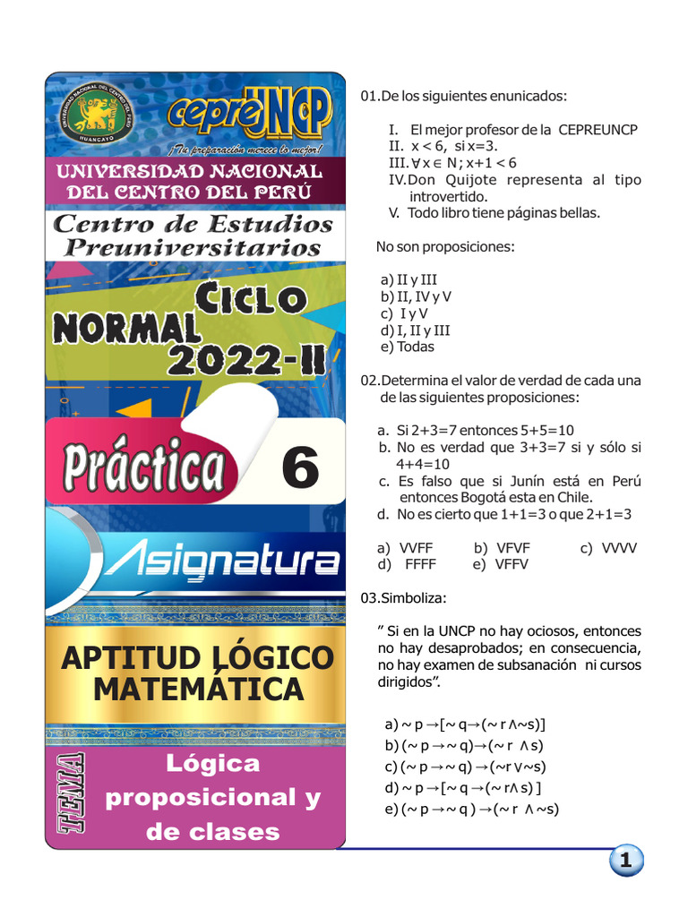 Apt. Log. Mat. 06 CN 2022-II | PDF | Proposición | Matemáticas