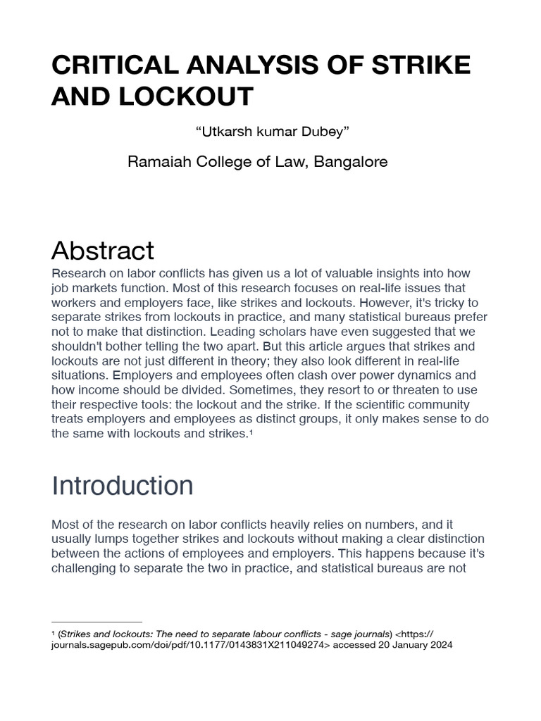 Labour Law Research Paper ## | PDF | Strike Action | Lockout (Industry)