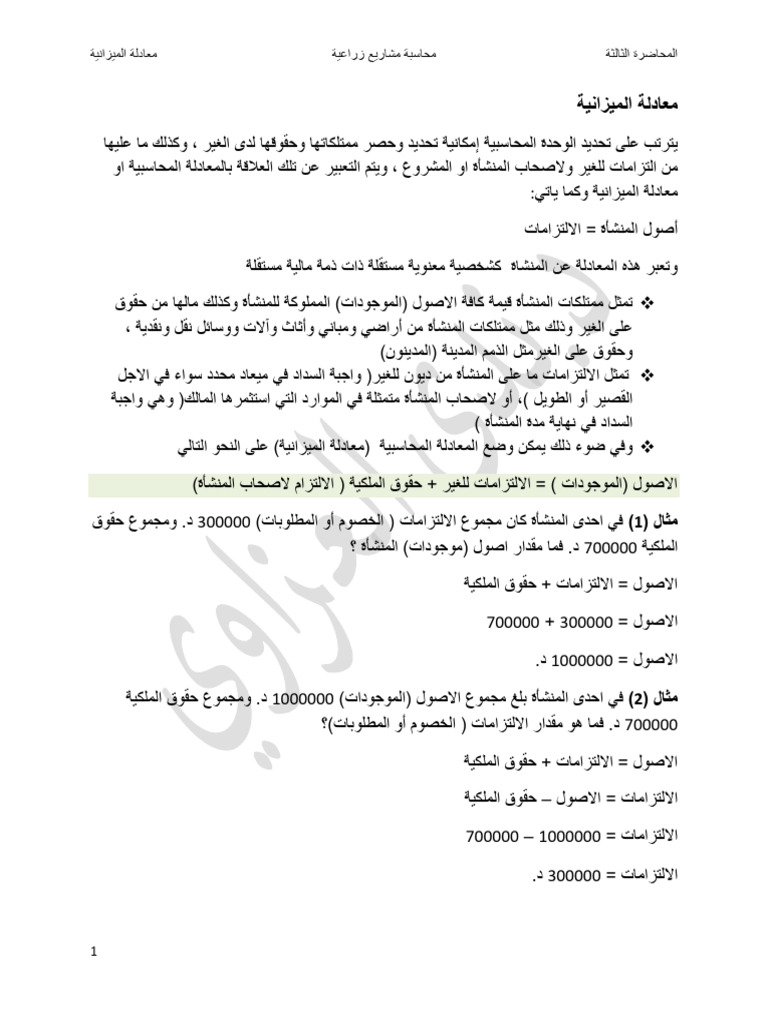 معادلة الميزانية Pdf