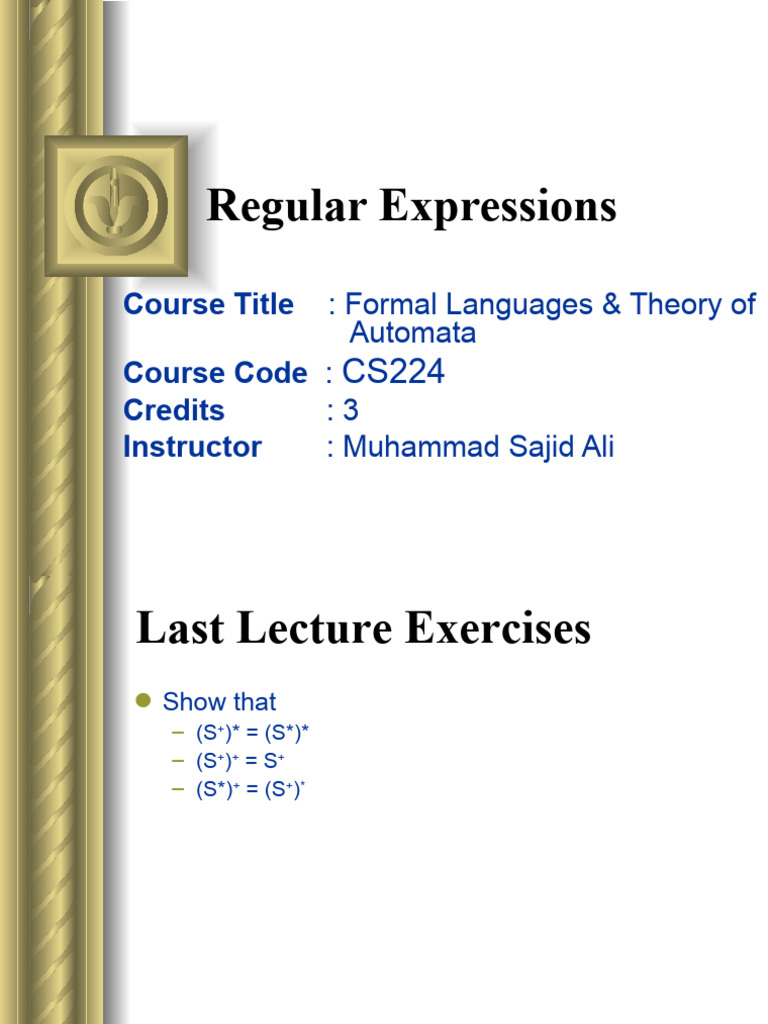 Lecture 7 & 8 - Regular Expressions | PDF | Regular Expression | Grammar