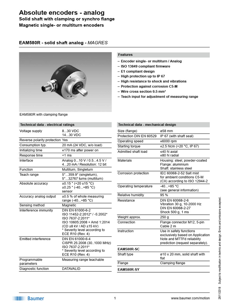 Baumer EAM580R Encoder EN | PDF | Electricity | Electrical Engineering