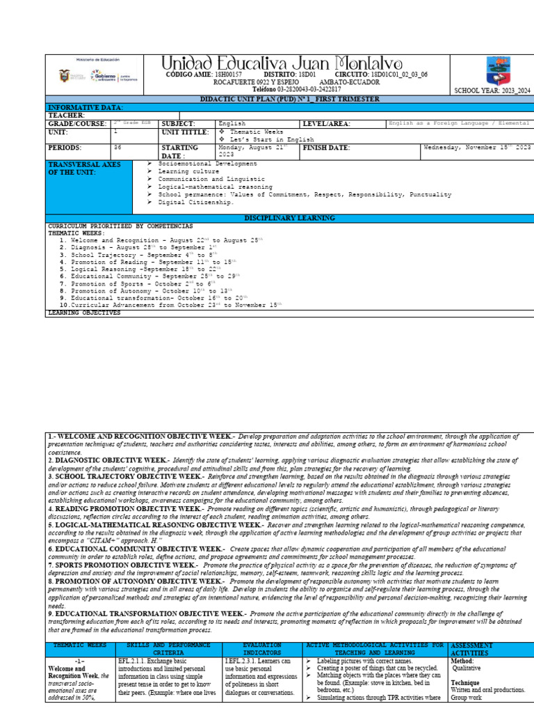 2ND Egb Pud - 1T - 2023-2024 | PDF | English As A Second Or Foreign Language | Learning