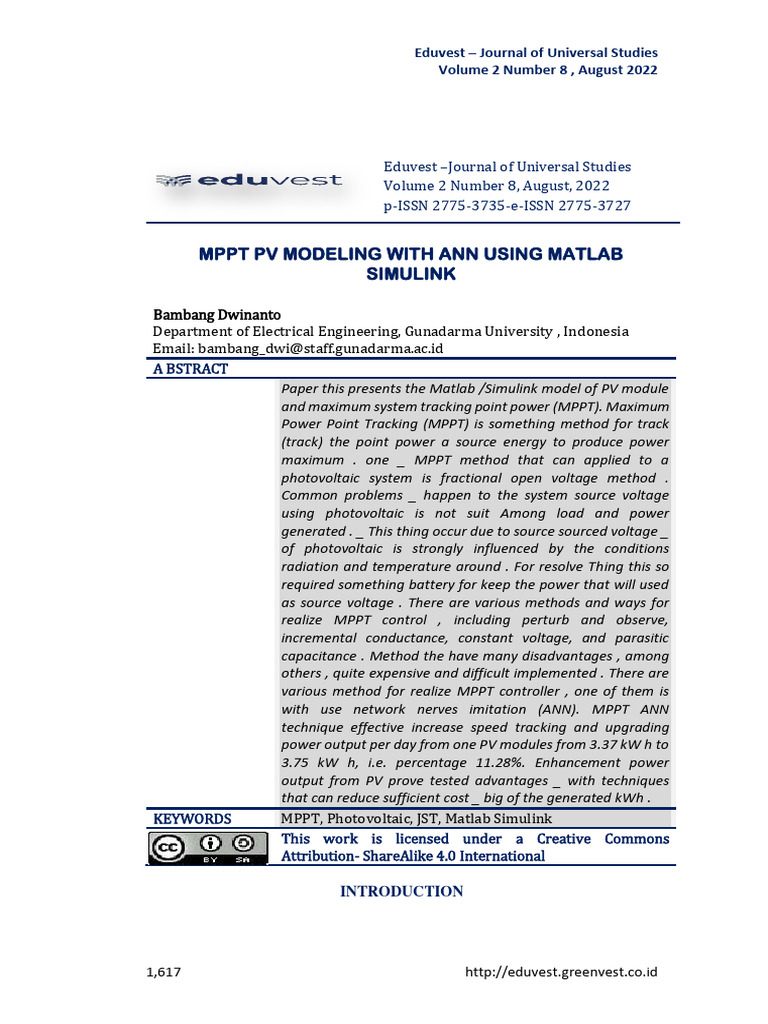 MPPT PV Modeling With ANN Using Matlab Simulink | PDF | Photovoltaics | Photovoltaic System
