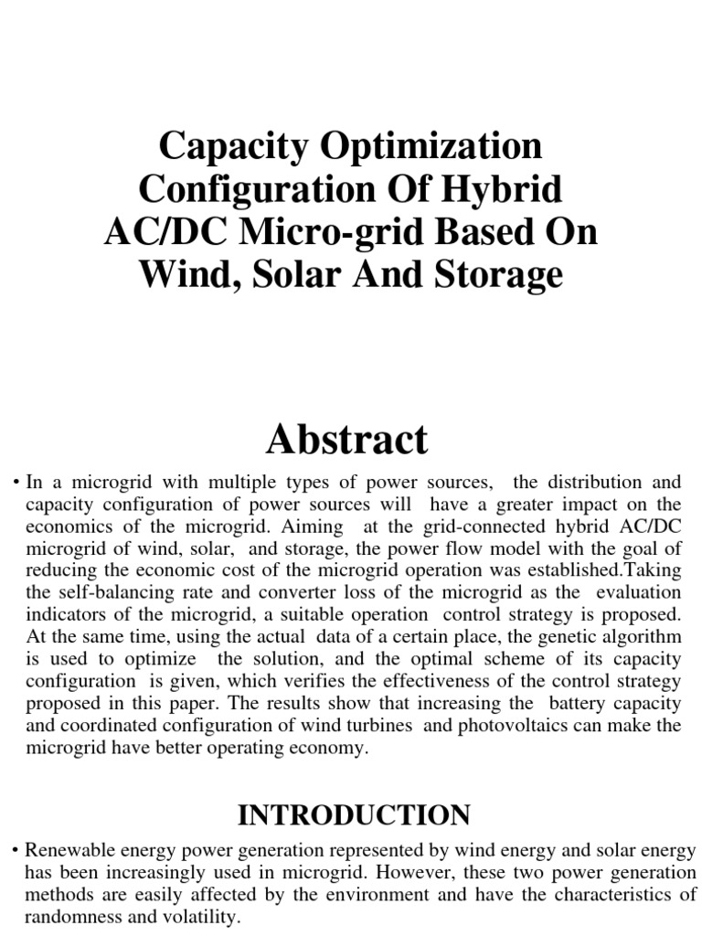 Capacity Optimization Configuration Of Hybrid Ac Dc Micro Grid Based On