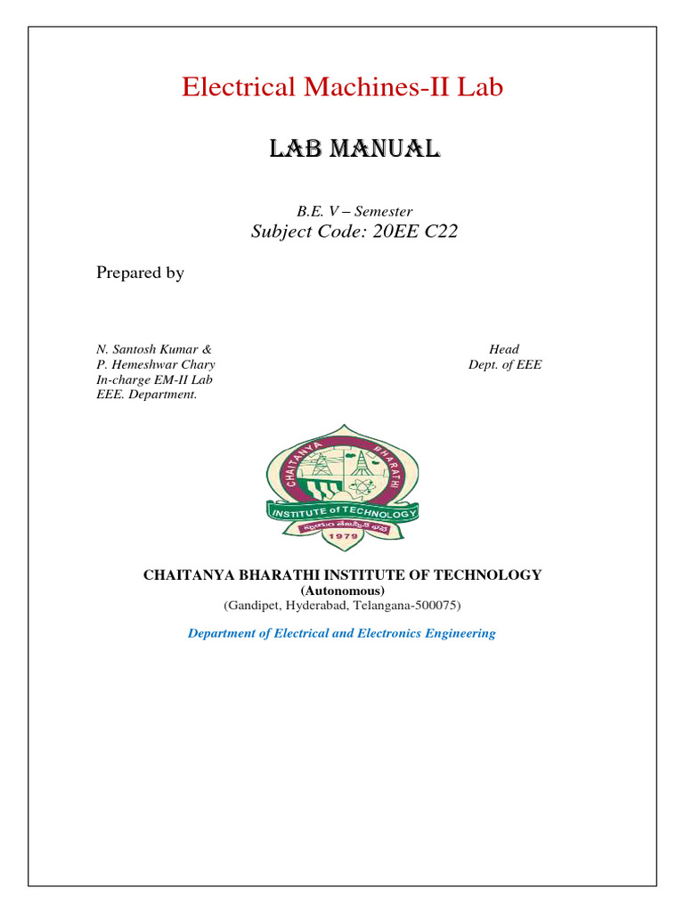 EM II Lab Manual | PDF | Electric Motor | Transformer