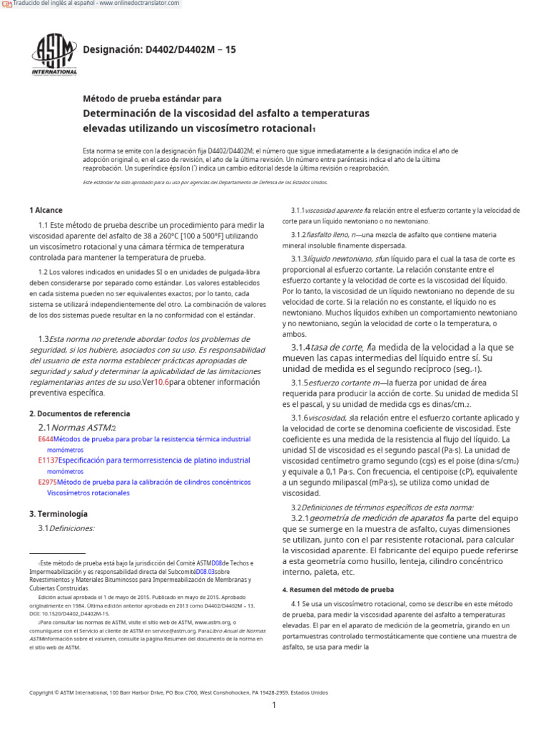 ASTM-D4402-15 español | PDF | Viscosidad | Líquidos