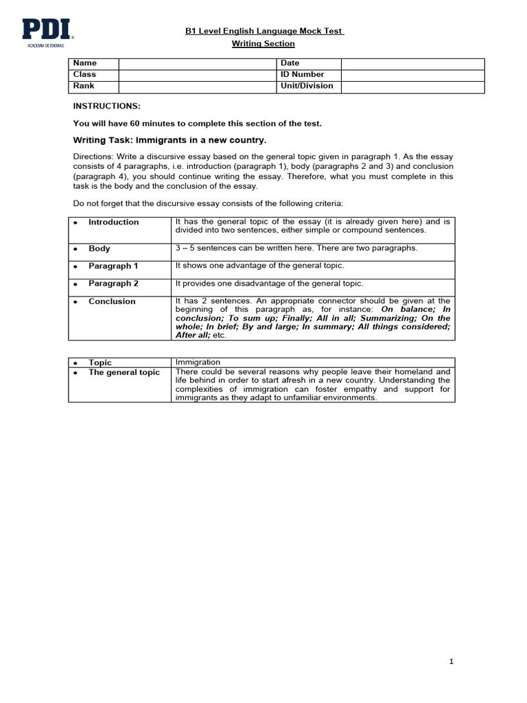 B1 Level Mock Test Writing Section | PDF | Essays | Cognition