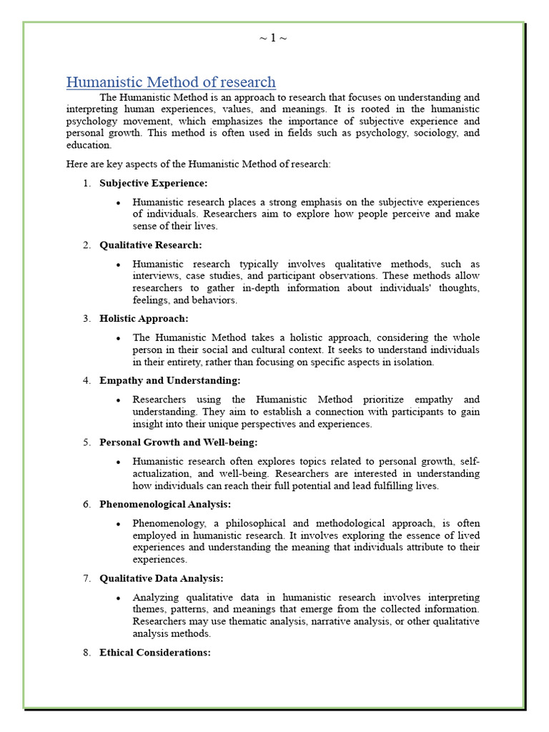Humanistic Method of Research | PDF | Humanistic Psychology | Methodology