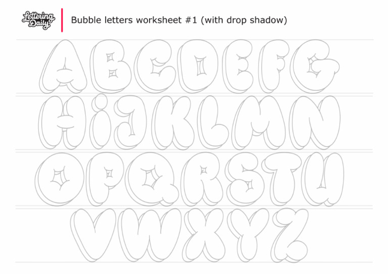 Bubble Letters Worksheet (With Shadow) - Lettering Daily 2 | PDF