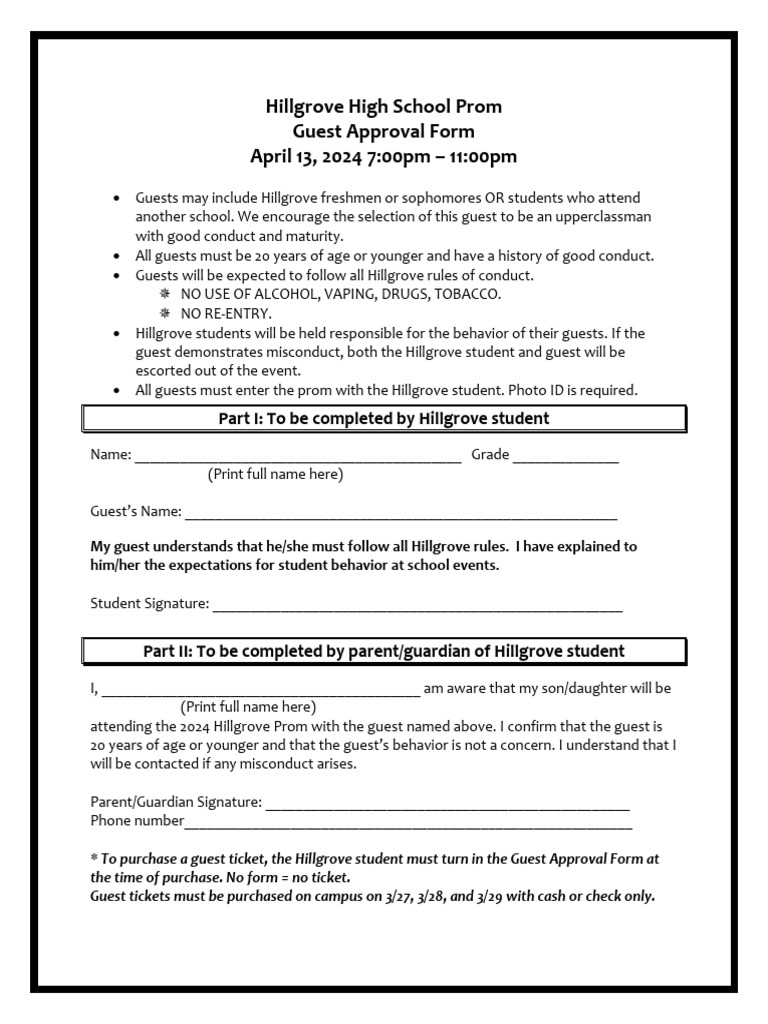 2024 Prom Guest Approval Form Pdf