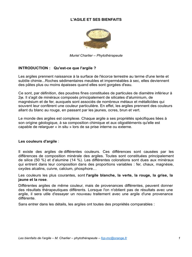Les bienfaits et propriétés de l'argile | PDF | Chaux | Matériaux